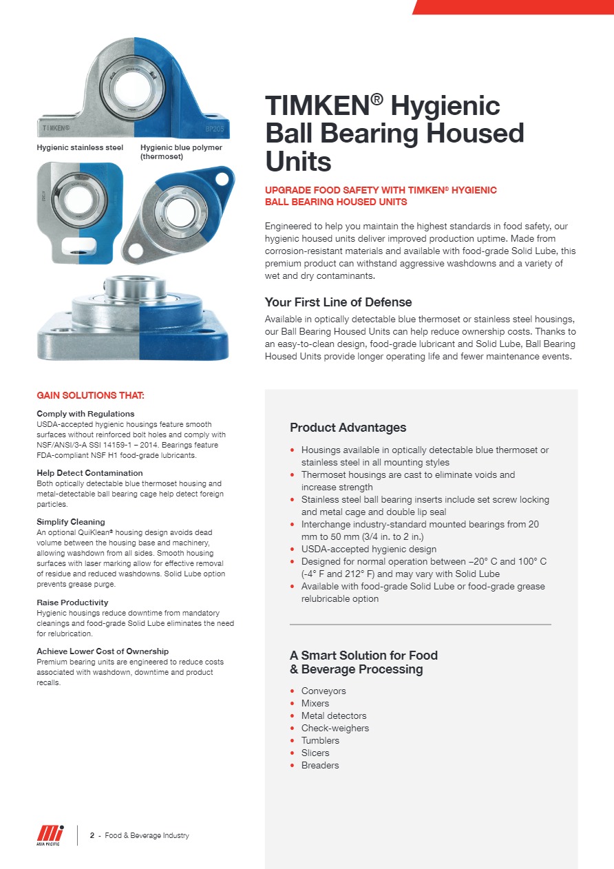 Timken F&B Brochure – Industry inMotion